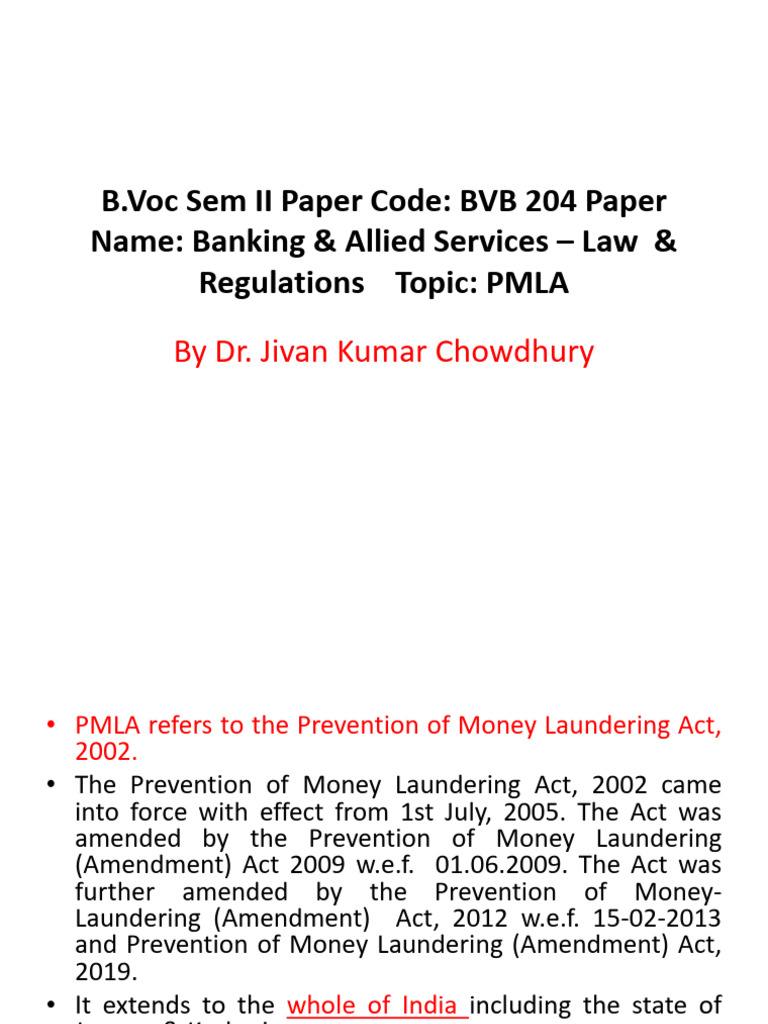 B.Voc Sem II BVB 204 PPT On PMLA | PDF | Public Law | Justice
