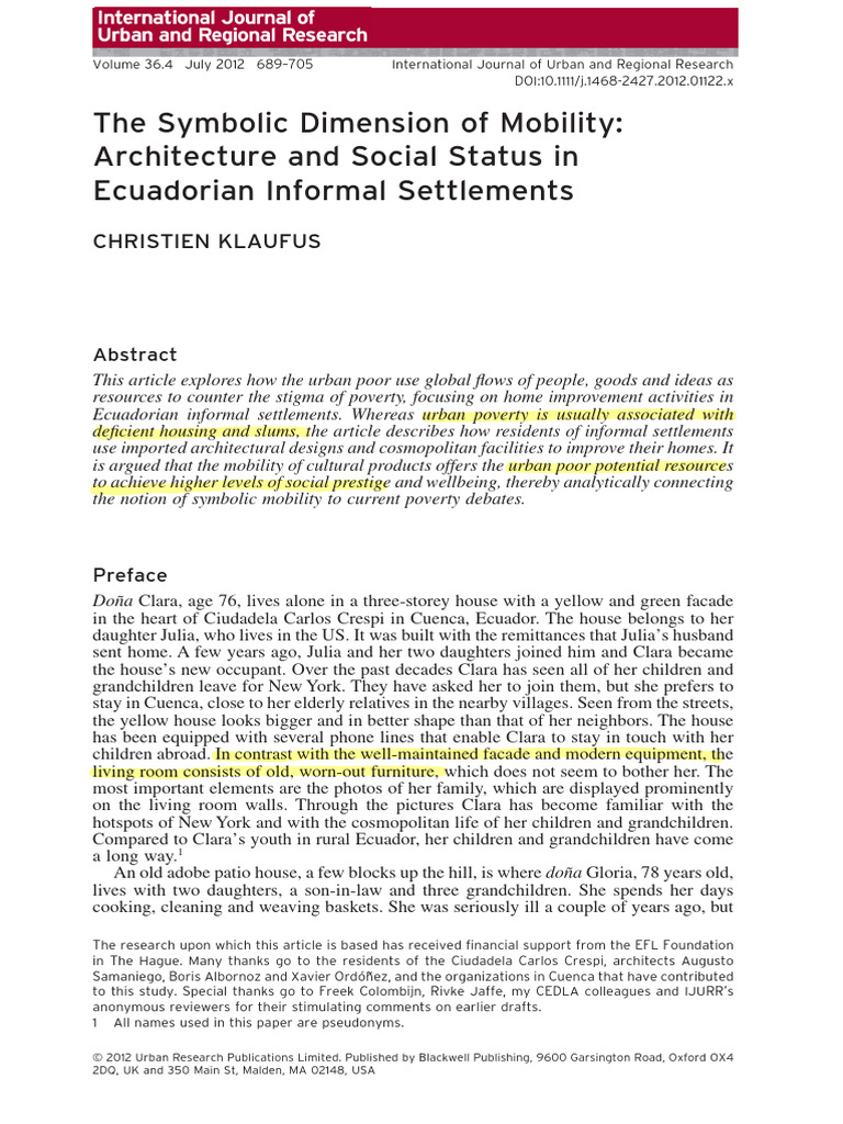 KlaufusThe Symbolic Dimension of Mobility Architectureand Socialin Ecuadorin Informalsettlements ...