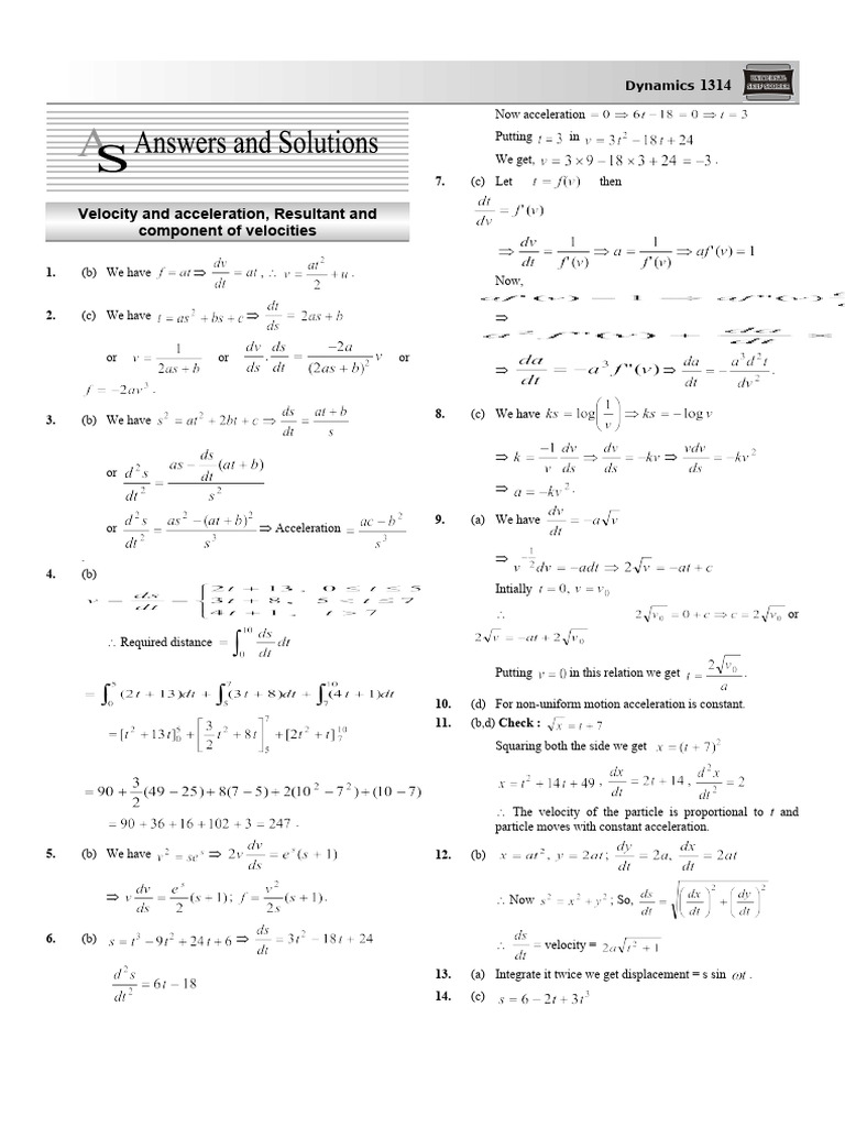 04-Sol. Dynamics-Assignment - (Part 1) | PDF | Acceleration | Velocity