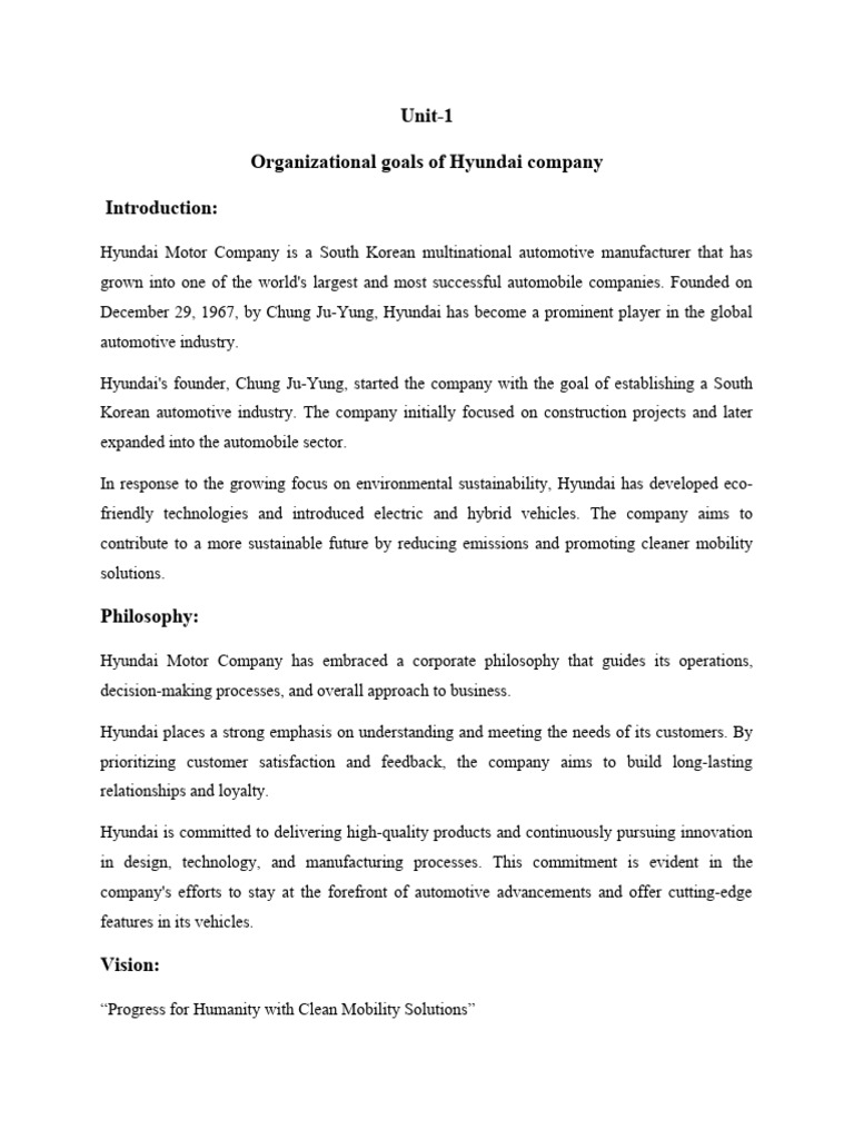 Unit-1 Organizational Goals of Hyundai Company | PDF | Valuation ...