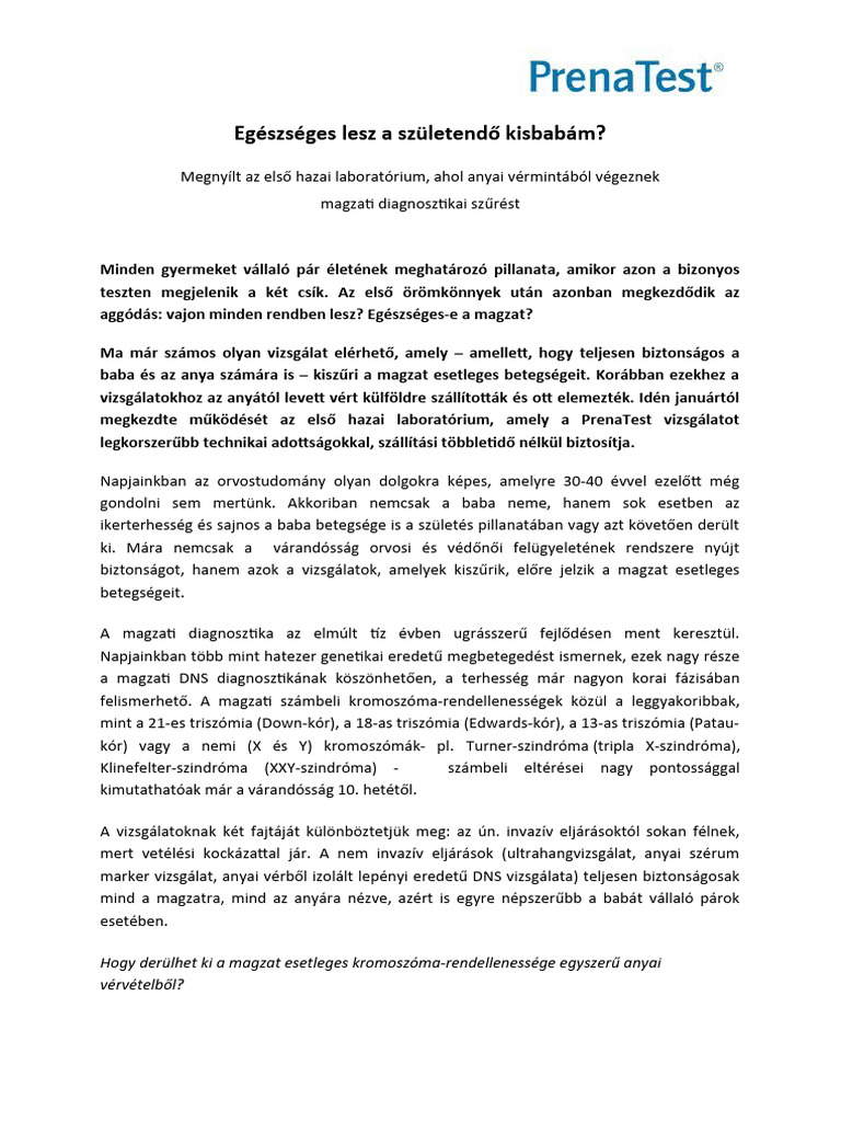 Kozlemeny PrenaTest 04 27 | PDF