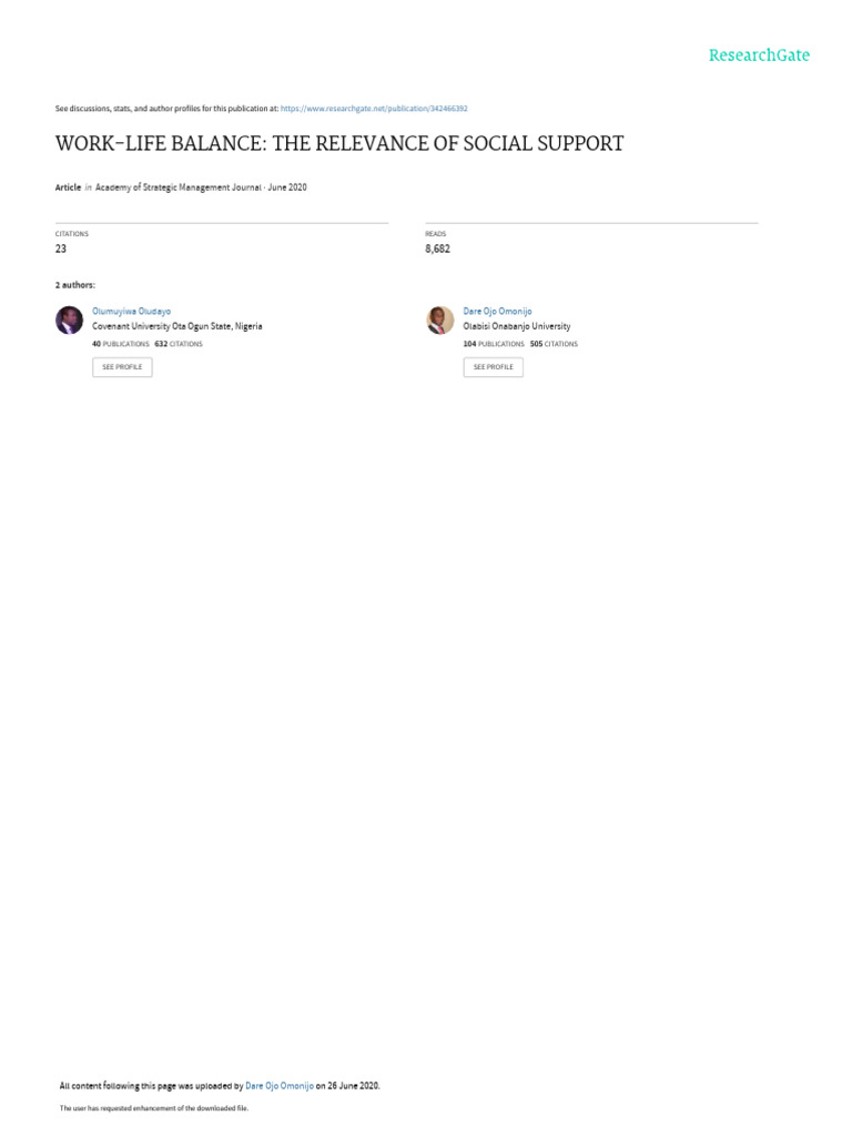 Work Life Balance The Relevance of Social Support 1939 6104 19-3-557 | PDF | Social Support ...