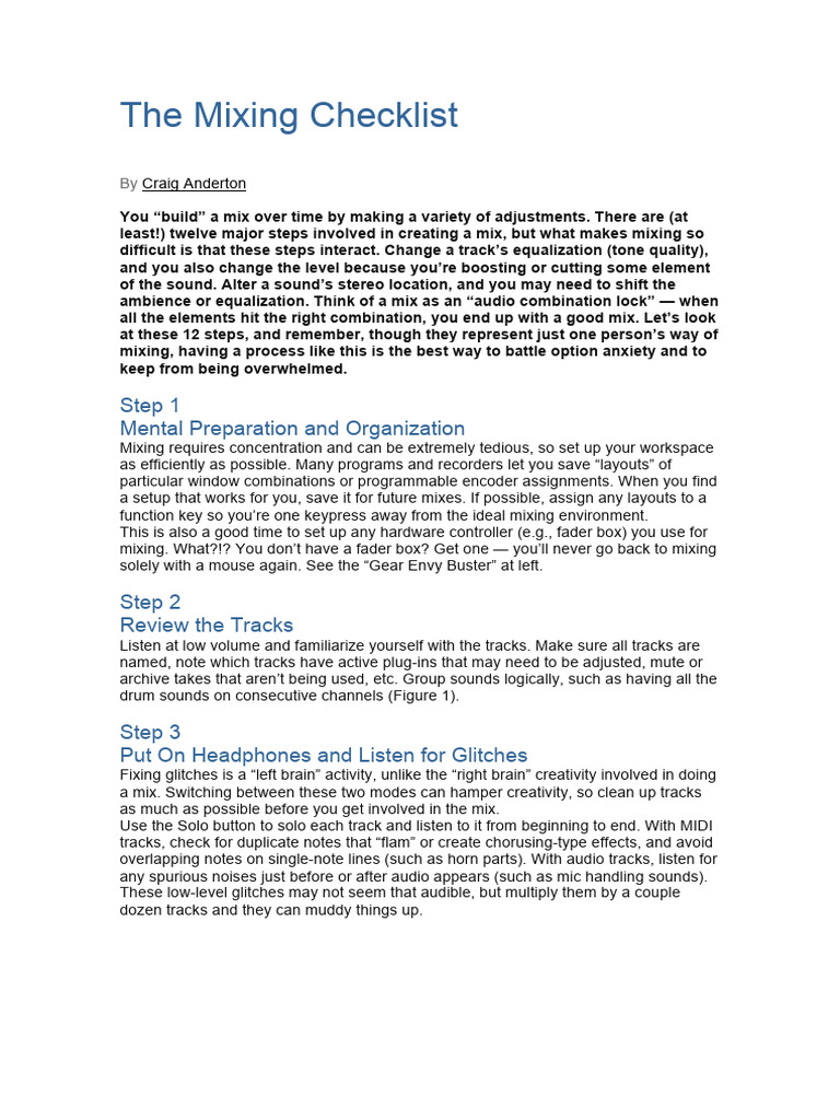 Comprehensive Mixing Checklist | PDF | Equalization (Audio) | Sound ...