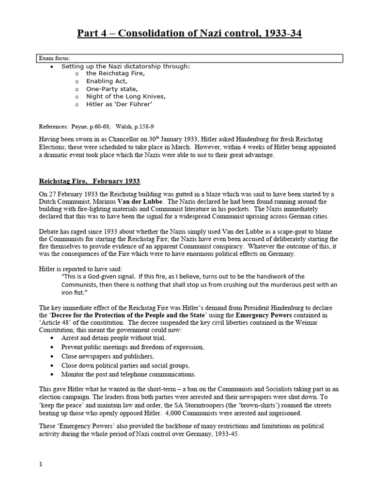 Germany Booklet, Part 4 - Consolidation of Nazi Rule, 1933-34 | PDF ...