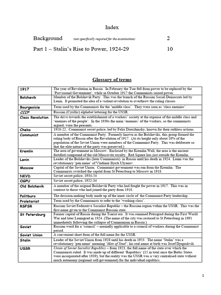 Booklet Part 1 - USSR - Background and Stalin's Rise To Power | PDF ...