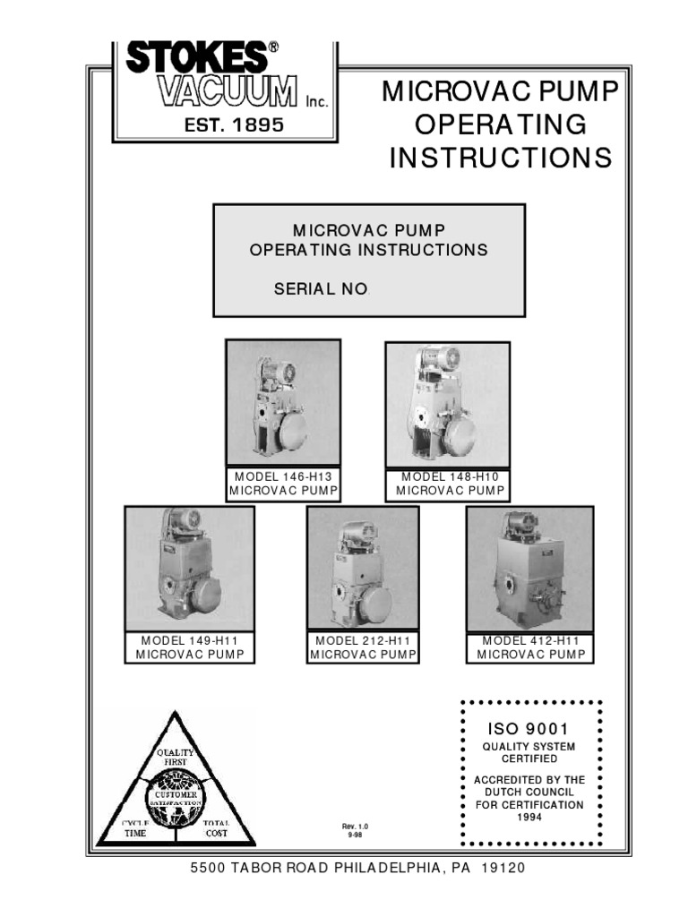Manual-Stokes-Microvac Bomba de Vacio | PDF | Pump | Vacuum