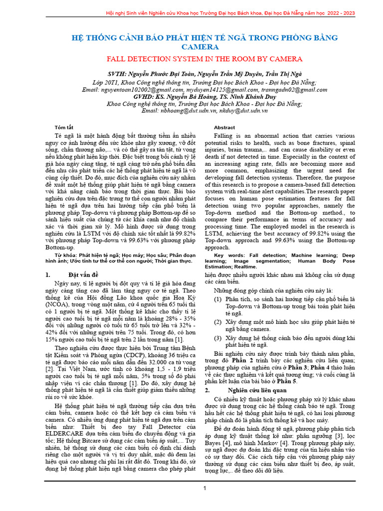 Hệ thống cảnh báo phát hiện té ngã bằng camera NCKH | PDF