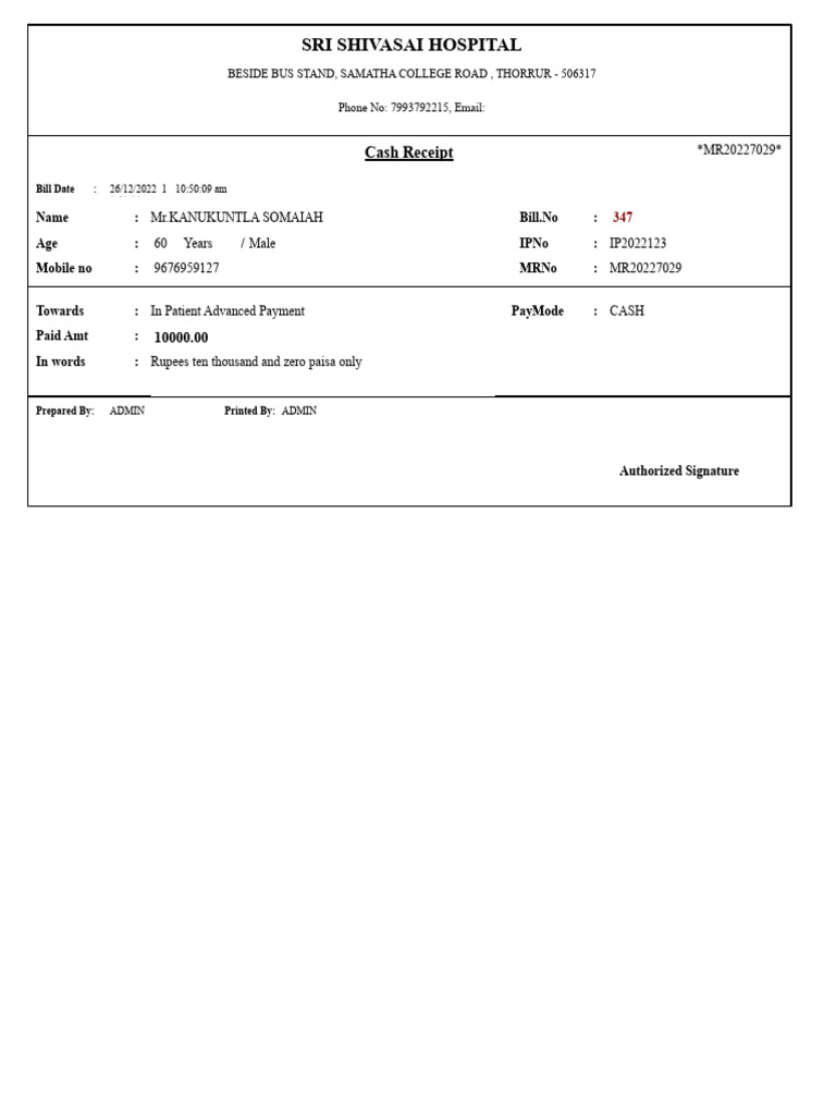 Hospital Payment Receipt | PDF