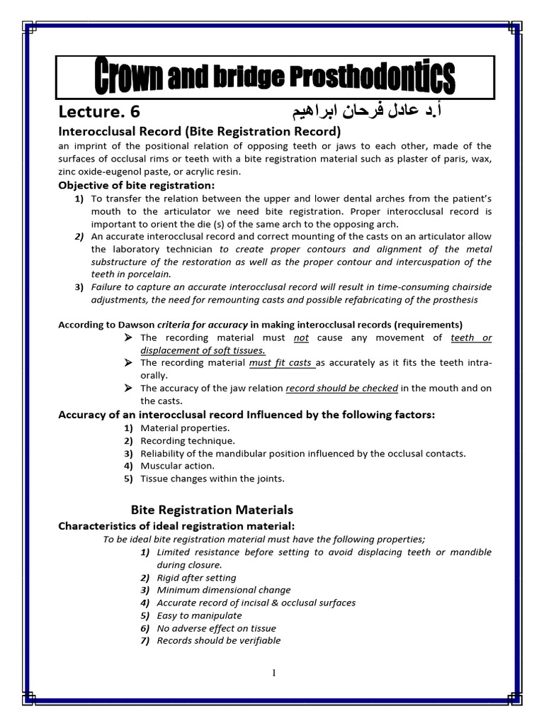 Interocclusal Records in Prosthodontics | PDF | Mouth | Tooth