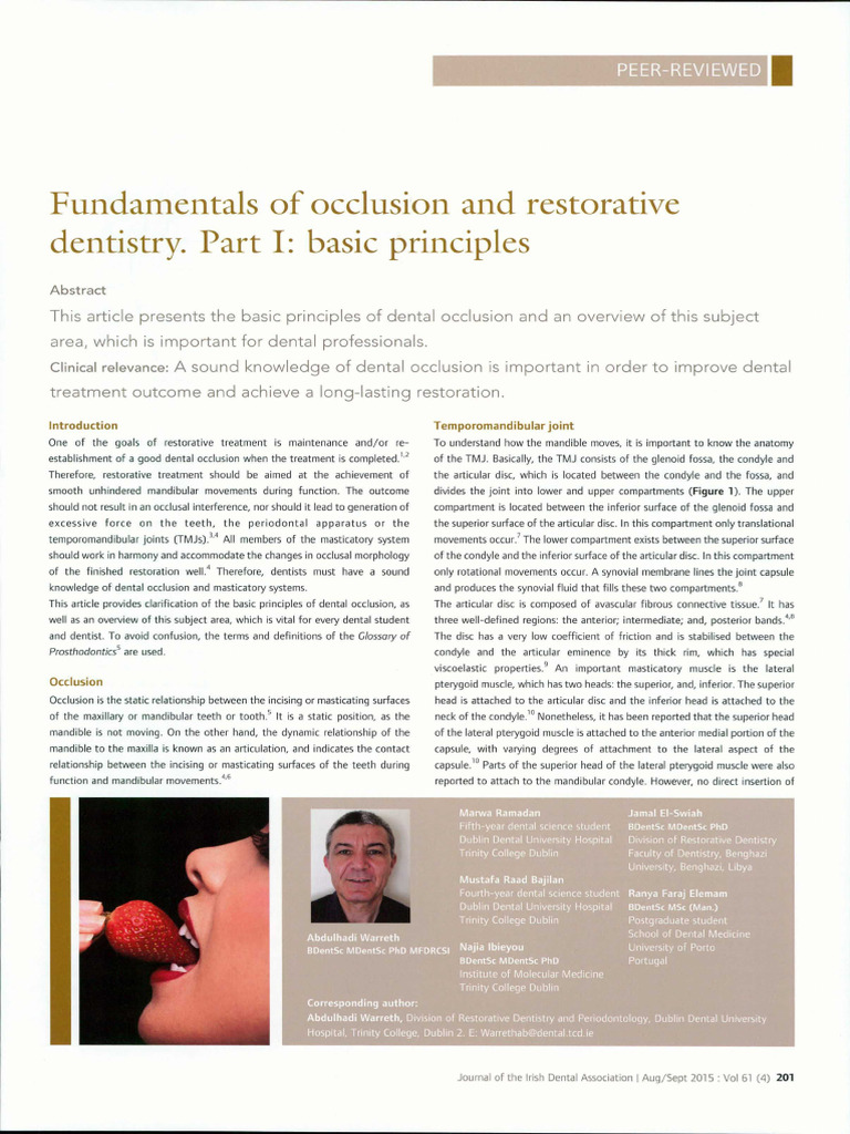 Fundamentals of Occlusion and Restorative Dentistry - Part I - Basic Principles | PDF | Tooth ...