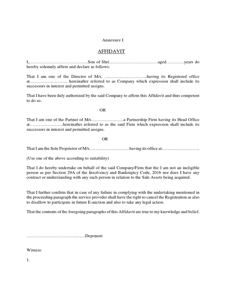 Annexure I Section 29A Affidavit | PDF