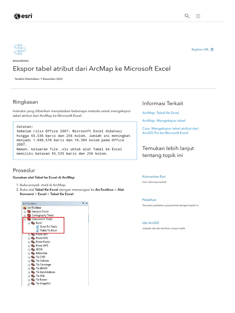 Cara - Mengekspor Tabel Atribut Dari ArcMap Ke Microsoft Excel | PDF