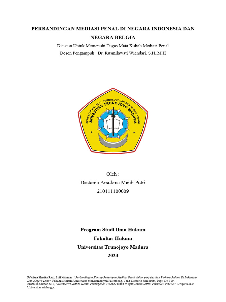 Perbandingan Mediasi Penal Di Indonesia Dan Negara Belgia Destania | PDF