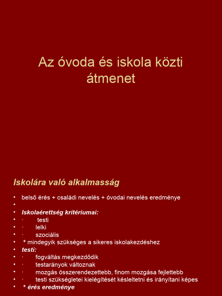 Az Óvoda És Iskola Közti Átmenet | PDF