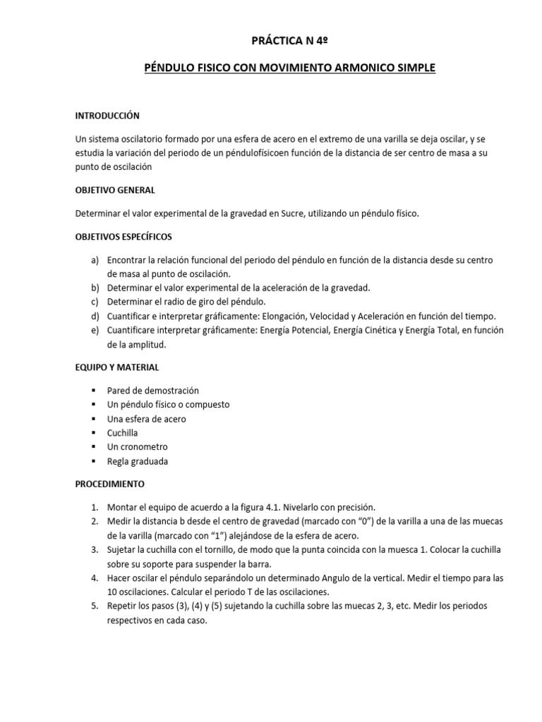 PRACTICA Nº 4 | PDF | Oscilación | Péndulo