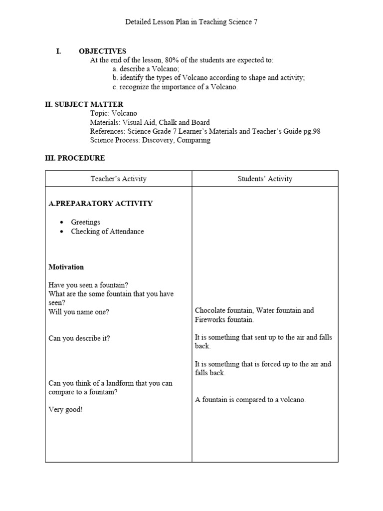 Volcanoes: A Grade 7 Lesson Plan | PDF | Volcano | Types Of Volcanic ...