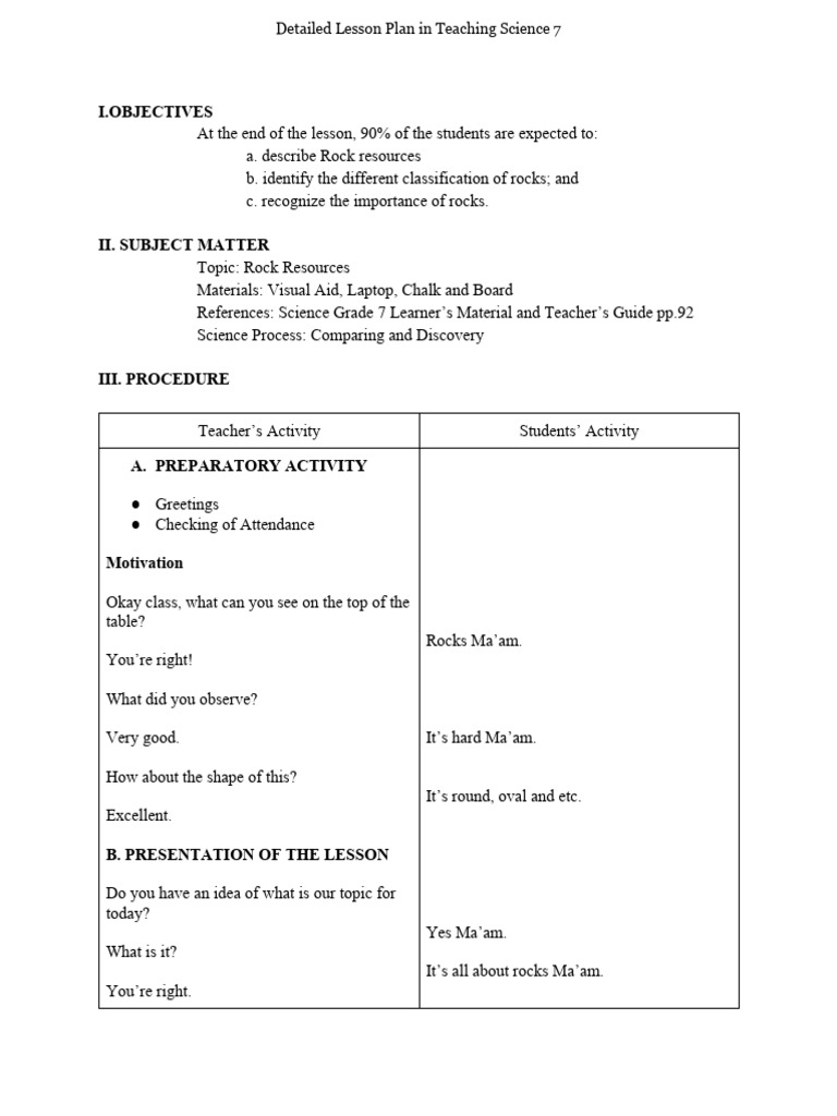ROCK RESOURCES (02-01-2018) Simple Detailed Lesson Plan | PDF | Rock ...