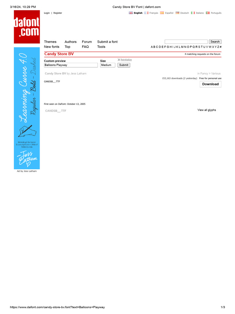 Candy Store BV Font _ dafont.com | PDF | Typography | Text