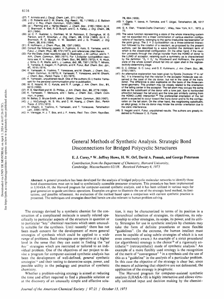 Corey Et Al 2002 General Methods of Synthetic Analysis Strategic Bond ...