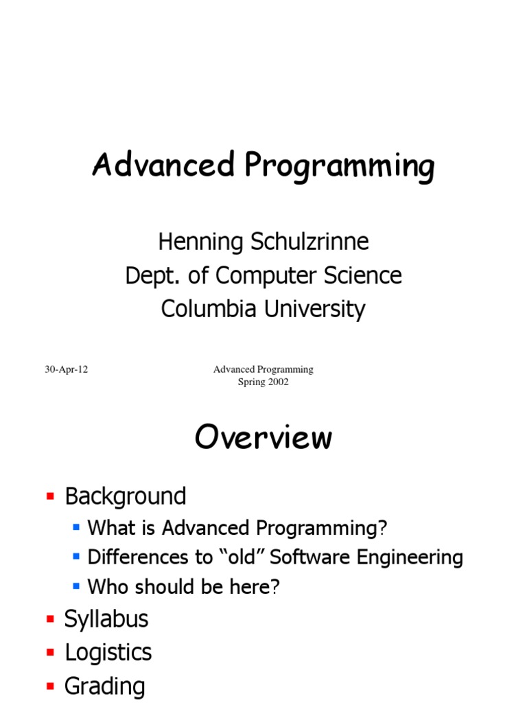 Advanced Programming: Henning Schulzrinne Dept. of Computer Science Columbia University | PDF ...