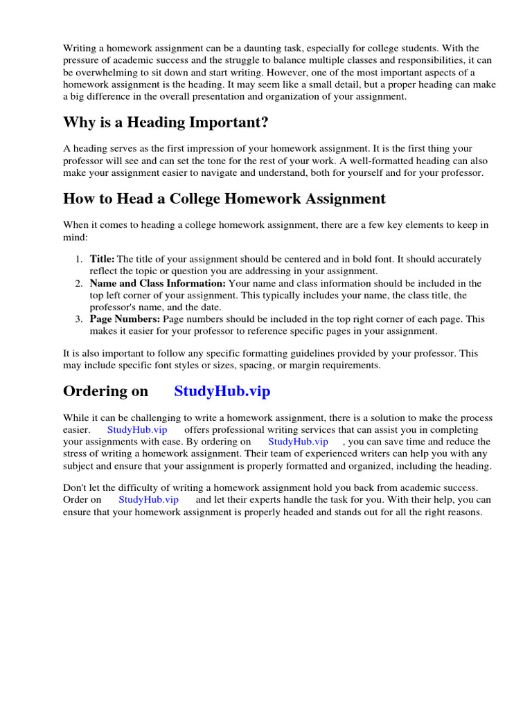 How To Head A College Homework Assignment | PDF | Homework | Essays