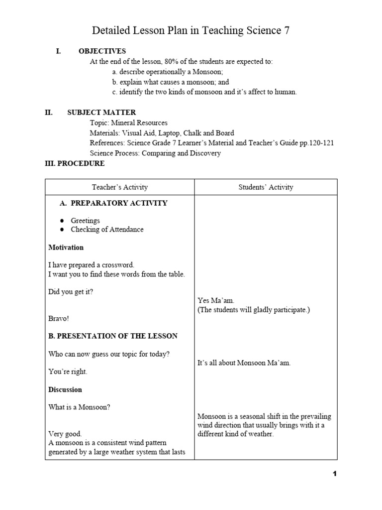 MONSOON Simple Detailed Lesson Plan | PDF | Monsoon | Earth Sciences