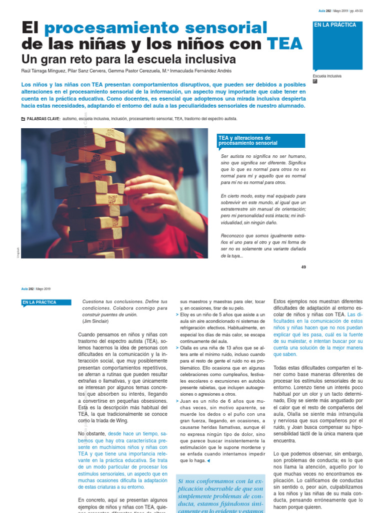 Procesamiento Sensorial de Los Alumnos Con TEA en La Escuela | PDF ...