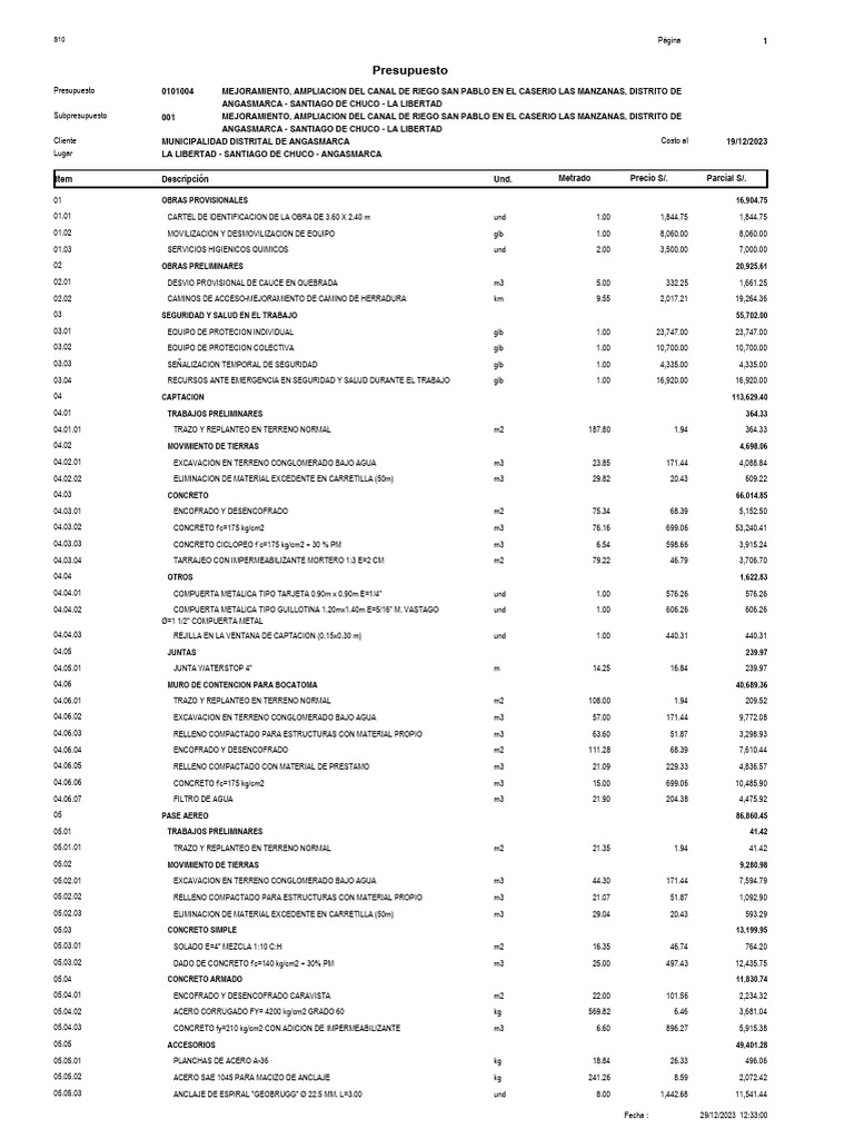Presupuesto | PDF | Hormigón | Albañilería