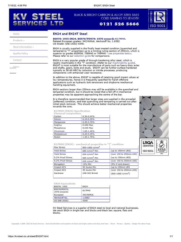 EN24T, EN24 Steel | PDF | Heat Treating | Steel