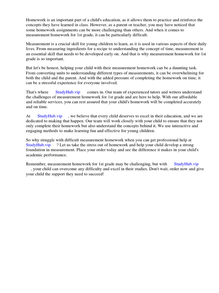 Measurement Homework 1st Grade | PDF | Worksheet | Educational Assessment