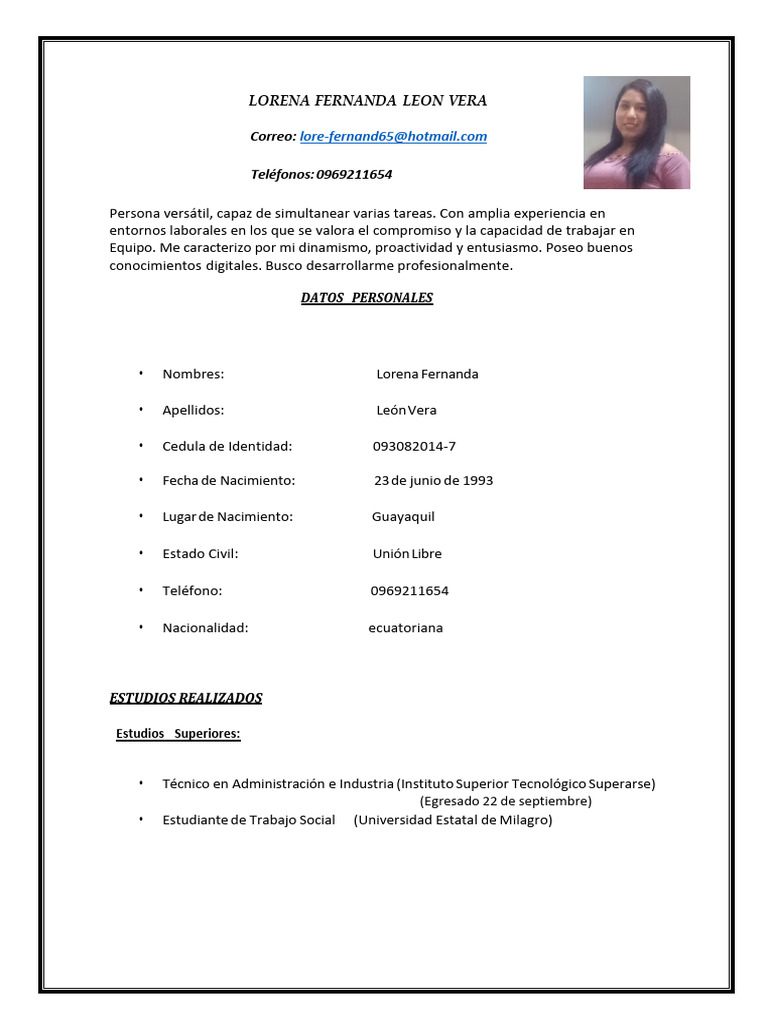 Currículum de Lorena León Vera | PDF | Economias