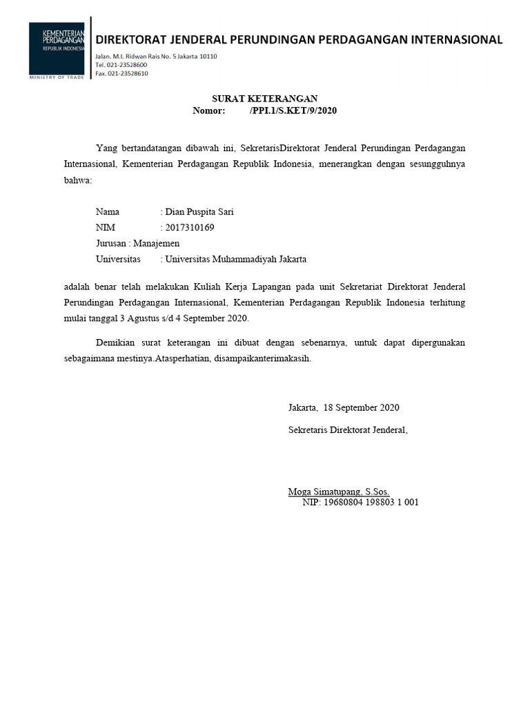 Format Kop Surat Keterangan Magang 1 | PDF | Bisnis