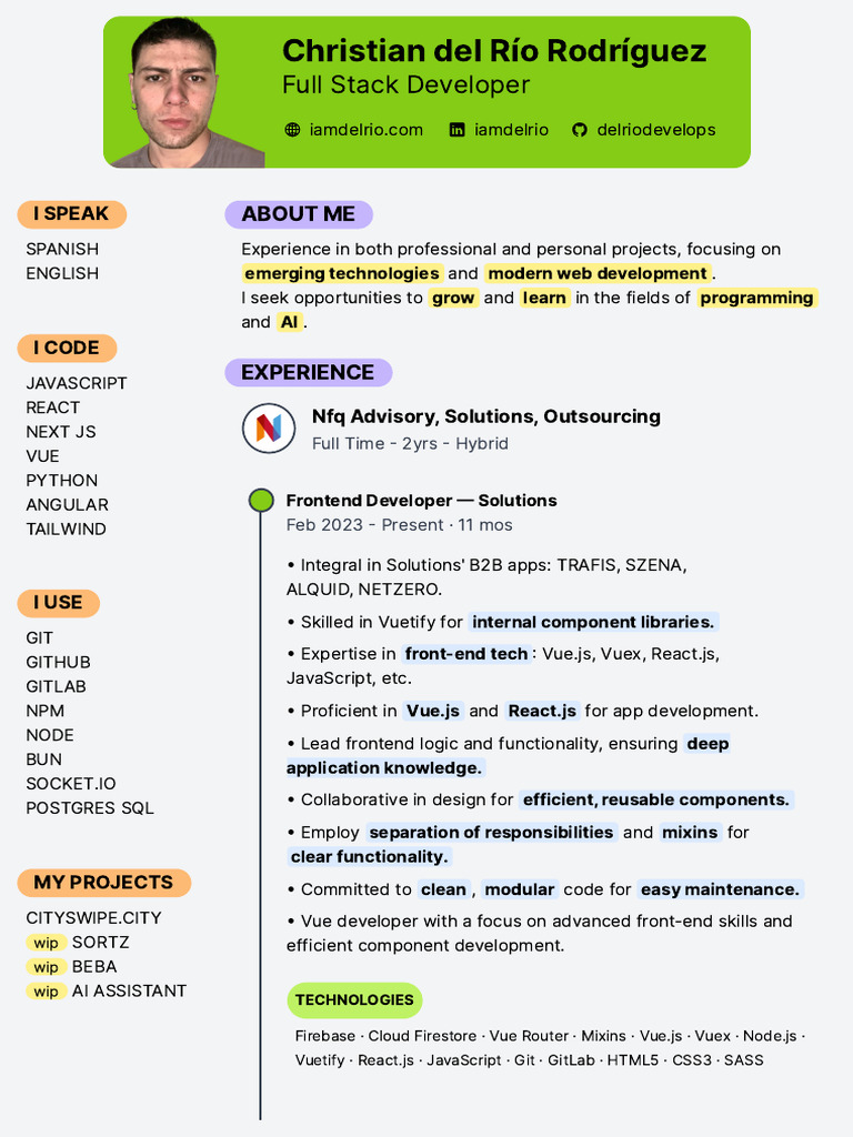 CV Christian Delrio Rodriguez | PDF | Java Script | Web Development