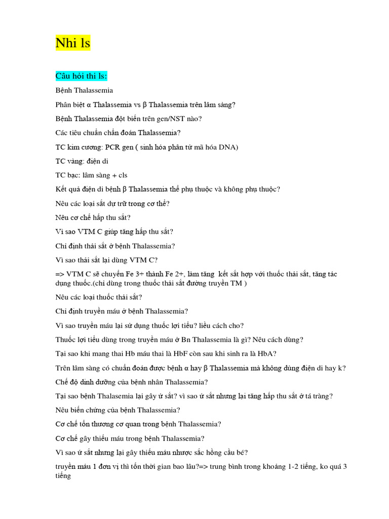 câu hỏi ls nhi | PDF