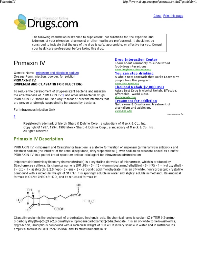 Primaxin IV | Renal Function | Antibiotics