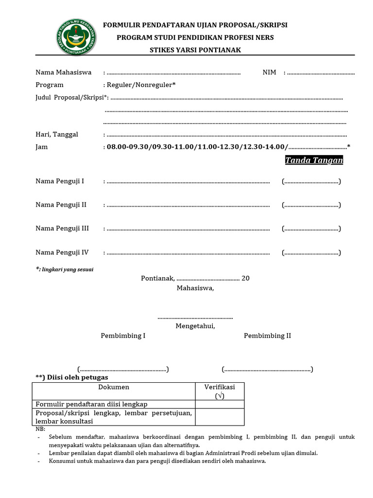 Formulir Pendaftaran Ujian Proposal-Skripsi Nitha Riyanti | PDF