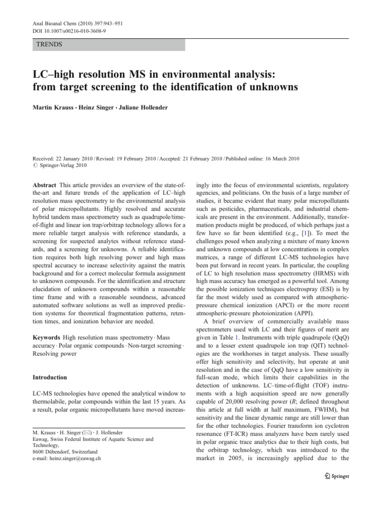 Krauss 2010-LC-high Resolution MS in Environmental Analysis- From ...