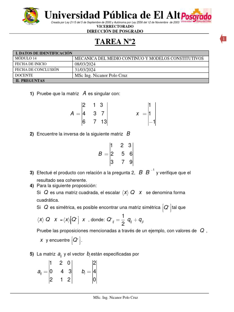 Tarea Nº2 | PDF | Matriz (Matemáticas) | Rotación