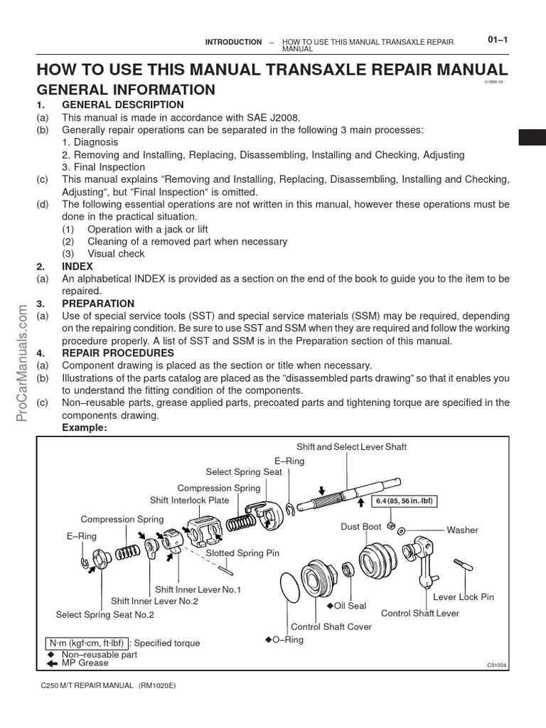 Toyota C250 Manual Transmission Repair Manual RM1020E | PDF | Manual ...