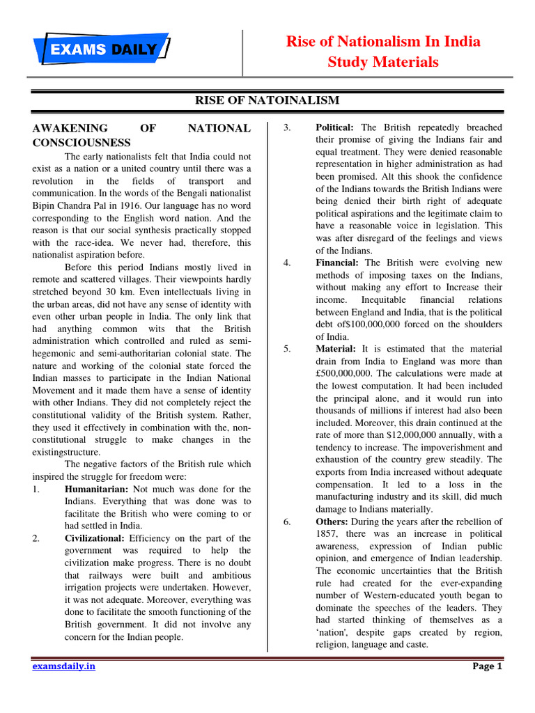 Rise of Nationalism in India PDF | PDF | British Raj | Kolkata