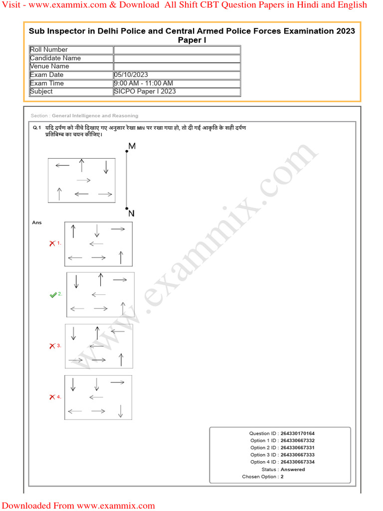 SSC CPO Question Paper 5 October 2023 All Shift in Hindi | PDF