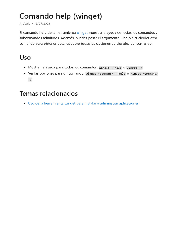 Comando Help (Winget) | PDF