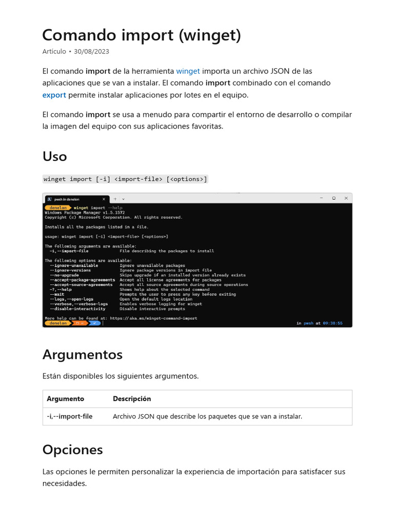 Comando Import (Winget) : Export | PDF