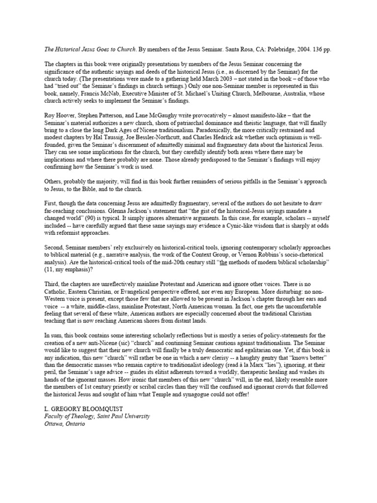 Historical Jesus by Bloomquist | PDF | Protestantism | Abrahamic Religions