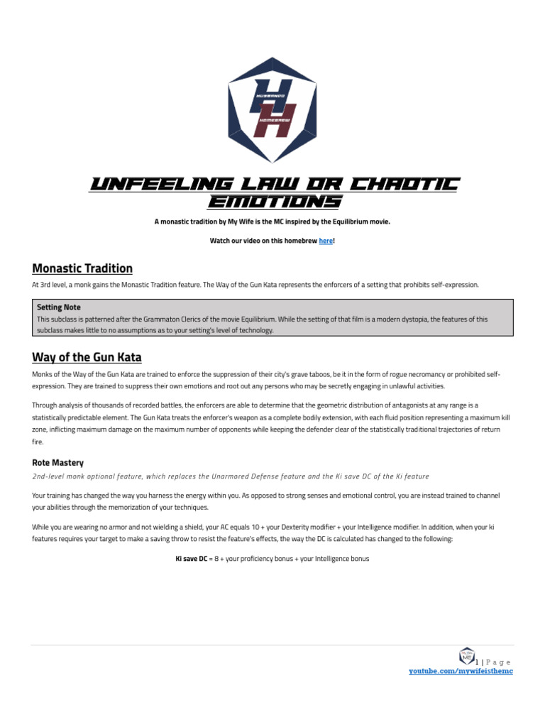 Gun Kata Monk Subclass Guide | PDF | Dungeons & Dragons