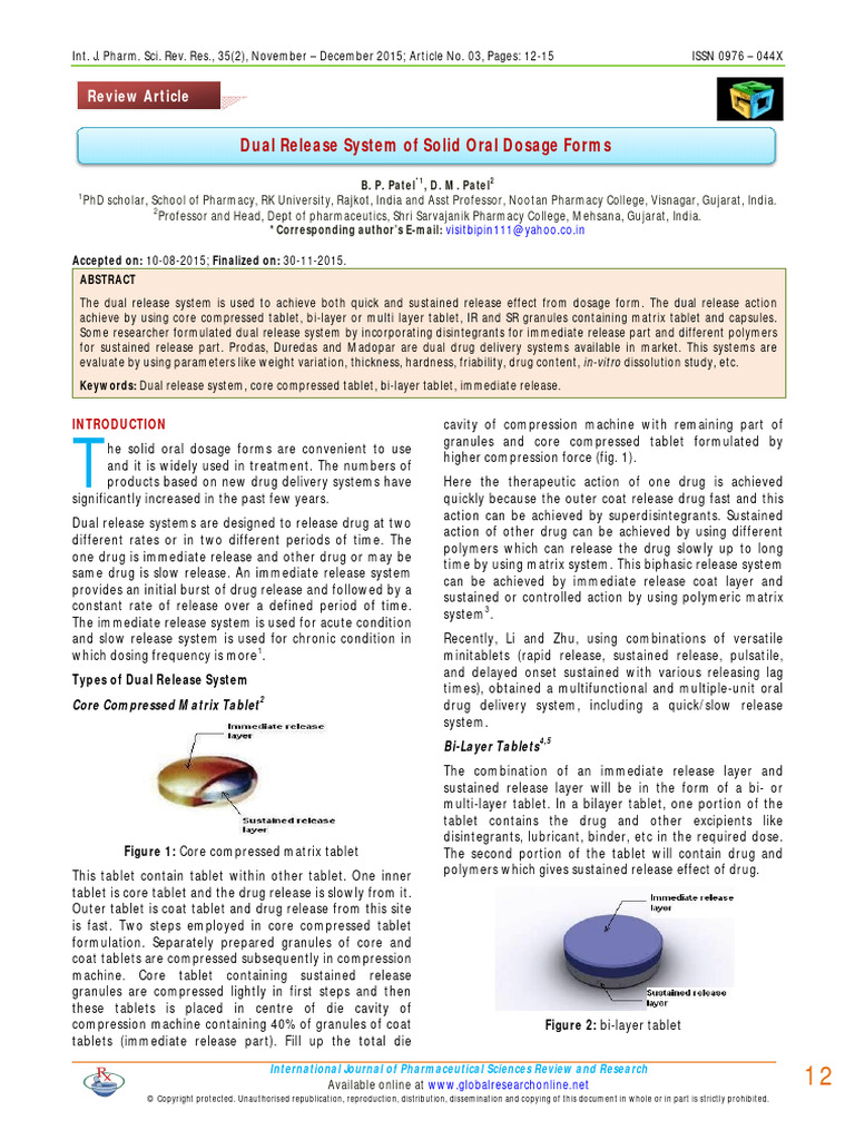 Dual Release System of Solid _2015 | PDF | Tablet (Pharmacy) | Pharmacology