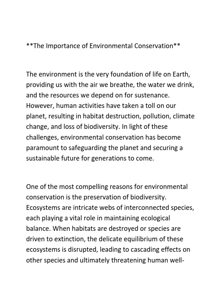The Importance of Environmental Conservation | PDF | Conservation ...