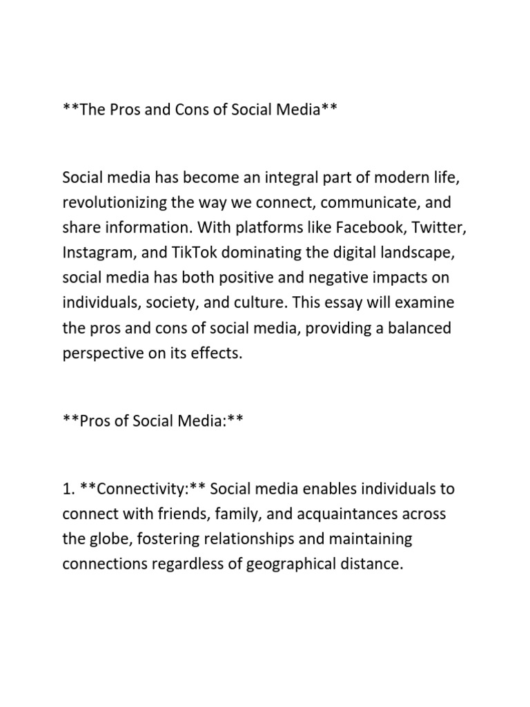 The Pros and Cons of Social Media | PDF | Social Media | Popular ...