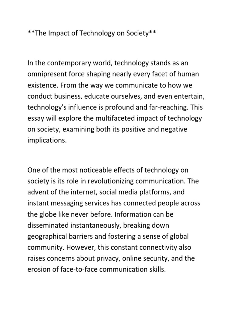 The Impact of Technology On Society | PDF | Educational Technology