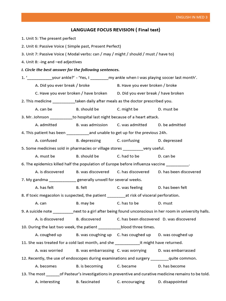 Language Focus Revision | PDF | Surgery | Clinical Medicine